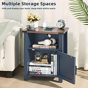 Joaxswe Night Stand with Charging Station and USB Port, 18 Inch Farmhouse Nightstand with Storage Shelf, Rustic Couch End Table with Magnetic Door, Wood Bed Side Tables for Bedroom, Home, Nayv Blue