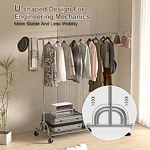 UEAKPIC Clothes Rack Heavy Duty Load 480lbs, Metal Grament Rack With Extensible Size, Rolling Clothing Rack 2-In-1 With Sturdy Wheels & Shelves For Hanging Clothes, Collapsible Wardrobe Rack,Chrome