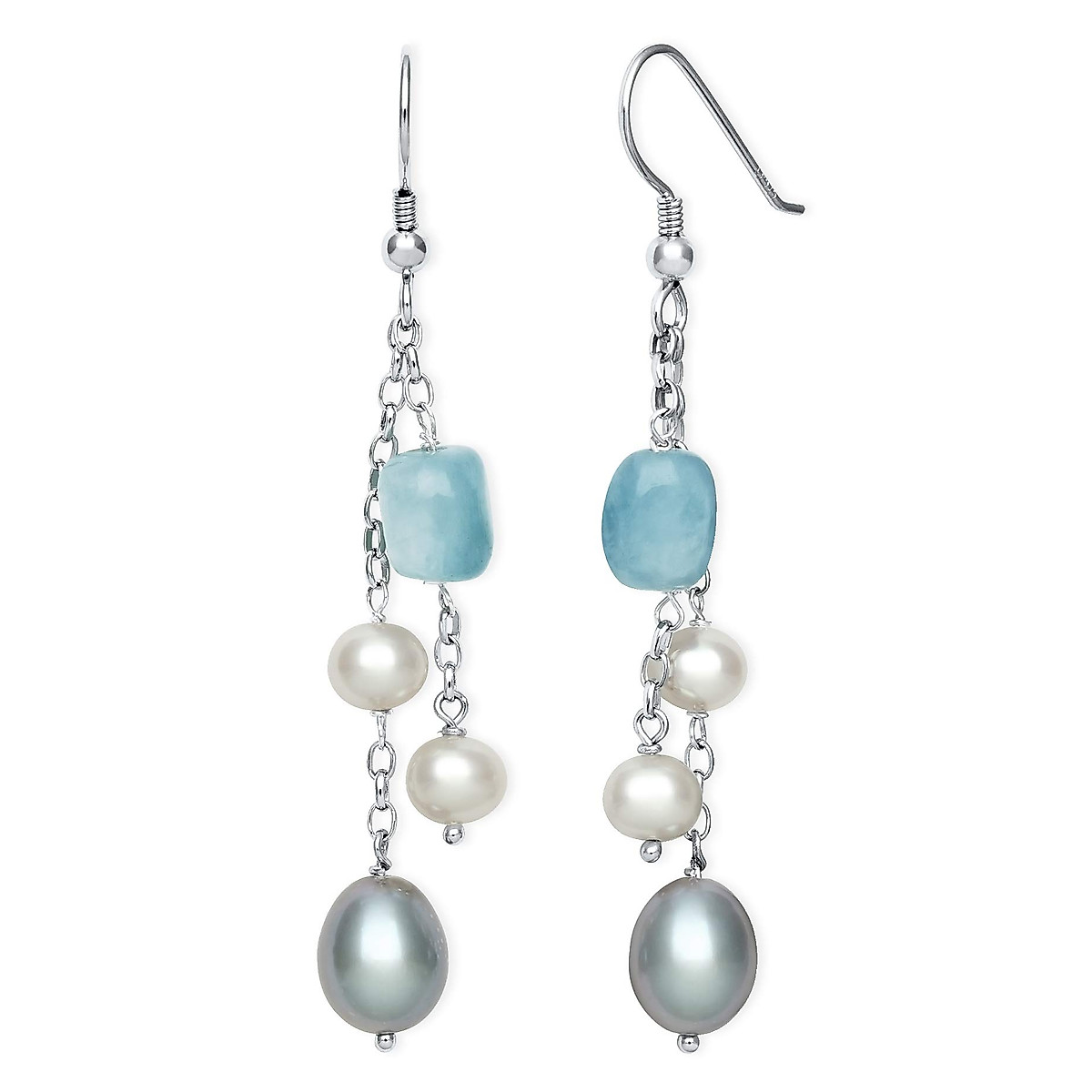 Belacqua Natural Aquamarine & Cultured Freshwater Pearl Necklace and Dangle Earring Set