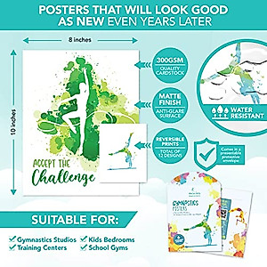 6 Reversible Gymnastics Posters for Girls Room - 8x10in Gymnastics Poster, 12 Designs Dance Posters for Studio, Gymnastics Wall Decor, Gymnastics Bedroom Decor, Cheerleading Wall Decor, Gymnast Poster