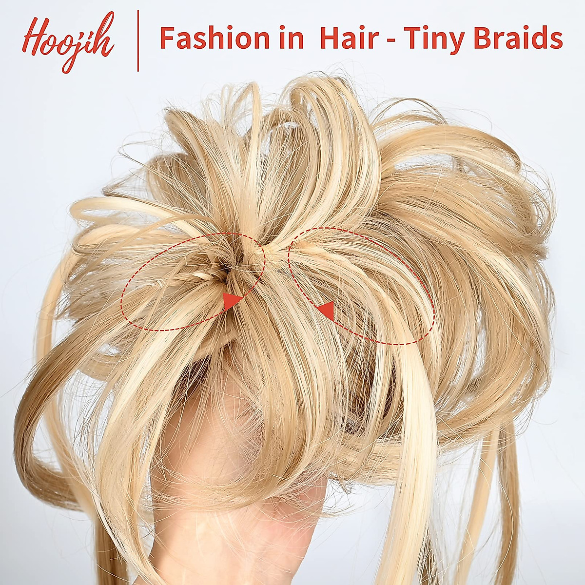 HOOJIH Messy Bun Hair Piece, Super Long Tousled Updo Hair Bun Extensions Wavy Hair Wrap Ponytail Hairpieces Hair Scrunchies with Elastic Hair Band for Women HB007 Grace - Blonde Mixed
