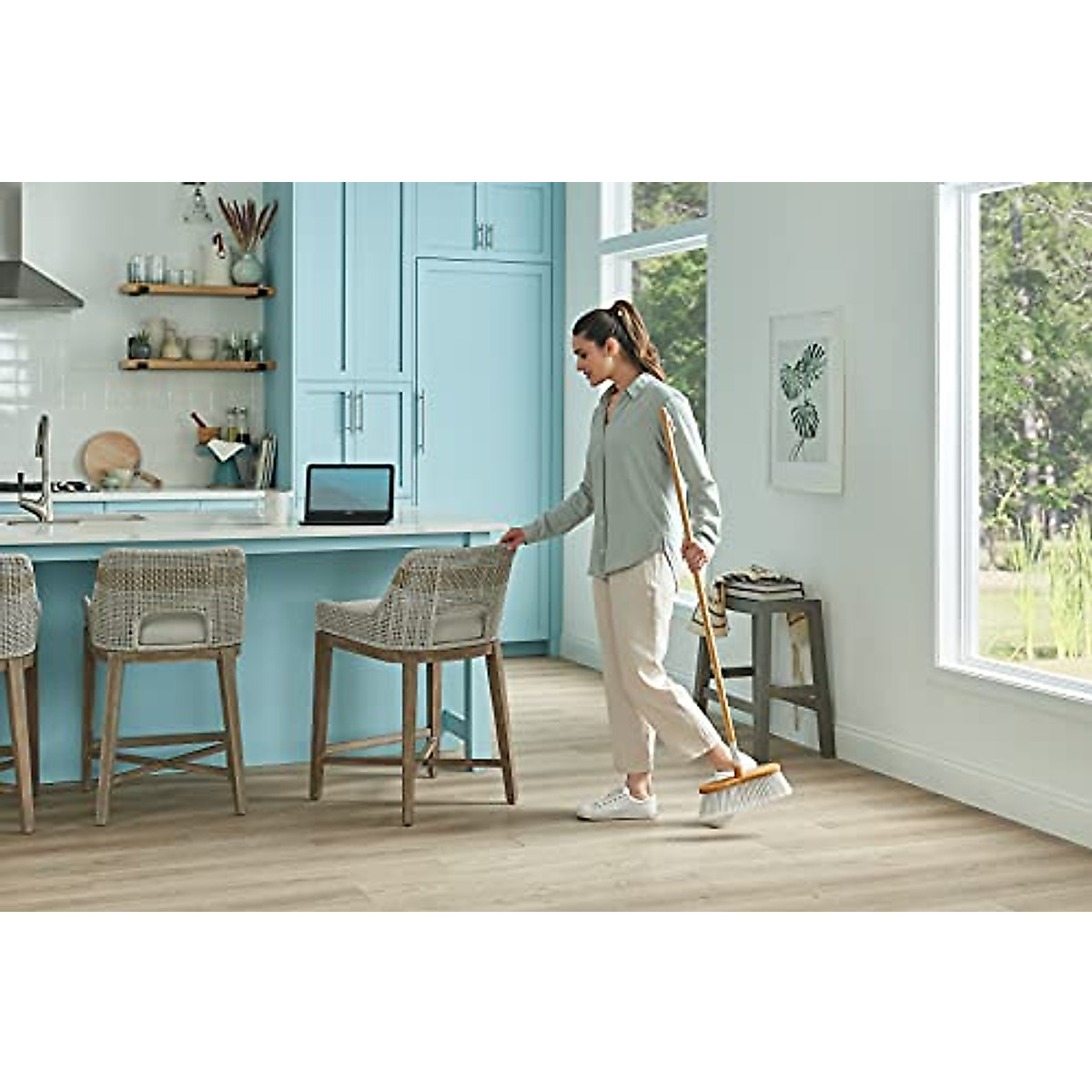 Harper Live.Love.Clean. Smooth Surface Bamboo Household Broom for Indoor Sweeping of Pet Hair, Dirt, Dust on Hardwood Floors, Tile, and Laminate