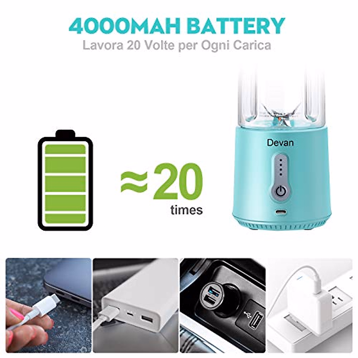 Portable Blender 16.9 Oz Personal Size Blender, Juicer Cup for Juice, Crushed Ice, Smoothies and Shakes, 4000mAh USB Rechargeable with Six Blades, Mini Blender for Sports Travel, Gym and Outdoors