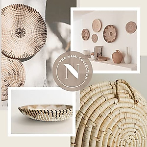TheNamiCollection Five Seagrass Baskets Set | Hanging, Decorative, Boho Styled Perfect For Trendy, All Natural Home Wall Decor | Handmade, Round, Woven