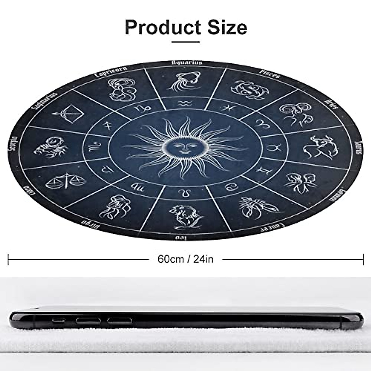 EHEREHS Zodiac Constellation Chart 3D Round Rug Starry Sky Floor Mat Non-Slip Carpet for Entryway Living Dinning Bedroom Sofa Home Decoration Diameter 2Ft, Black-3