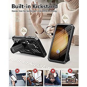 FNTCASE for Samsung Galaxy-S23 Protective Case: Dual-Layer Rugged Shockproof Cell Phone Cover with Built-in Screen Protector & Kickstand|Military Drop Proof Full Protection Bumper Cases 6.1'' Black