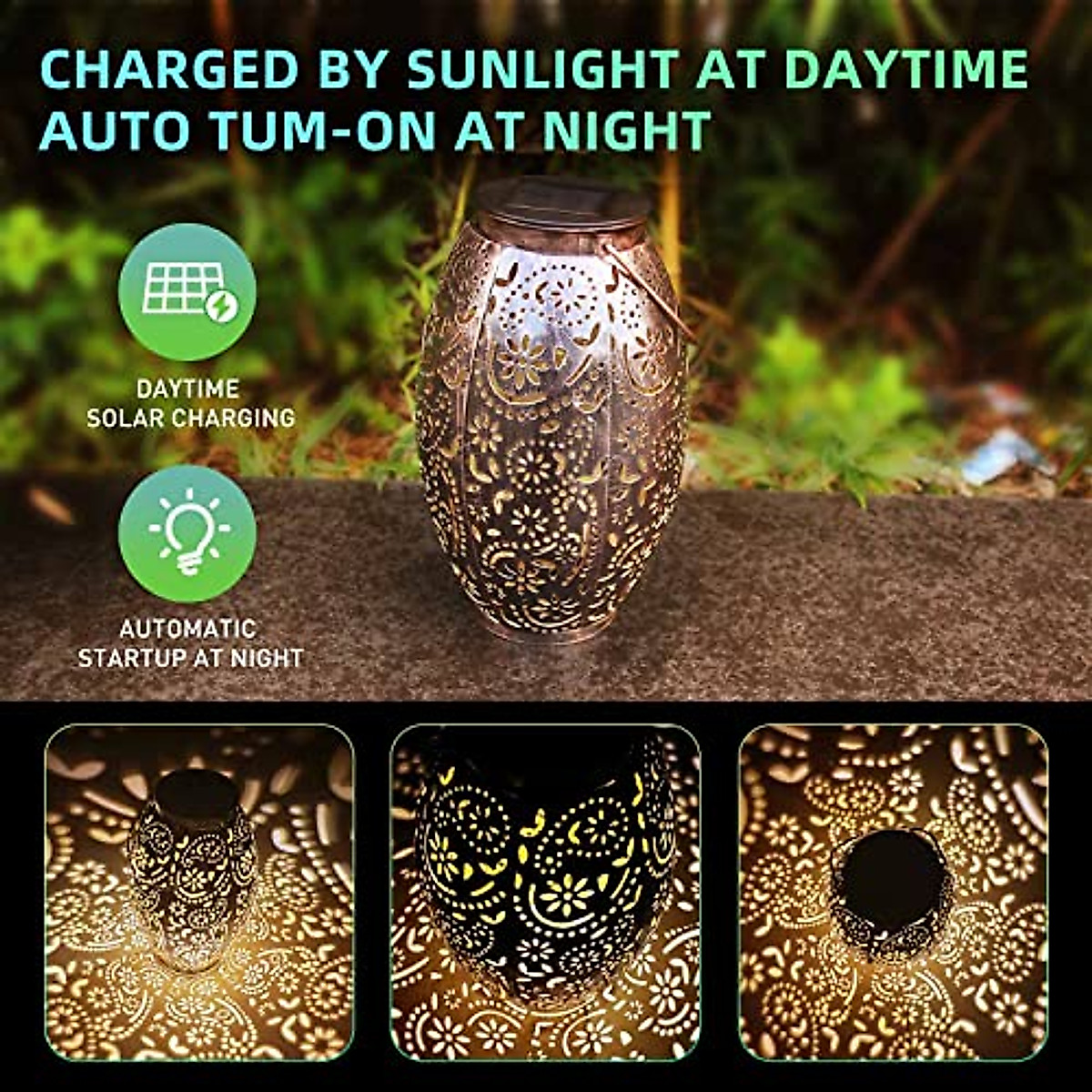 2 Pack Hanging Solar Lanterns Outdoor Lanterns Waterproof Decorative Garden Lights Retro Oval LED Lantern Lights for Table Patio Courtyard Party Pathway Walkway