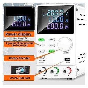 DC Power Supply, 200V 1A DC Bench Power Supply Voltage Regulator Adjustable Stabilized Variable LED Display Regulator Switch,Electroplating DIY(SPPS2001D -Black)
