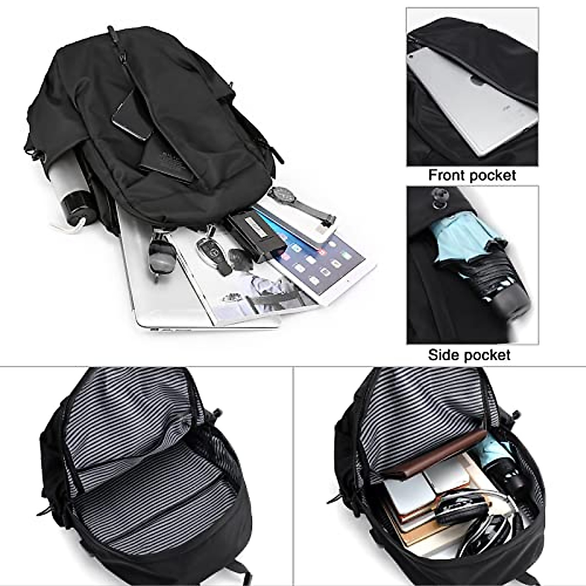 LIMHOO Travel Laptop Backpack with USB Charging Port College Backpack Water Resistant Wear-resistant Daypack Rucksack (Black)