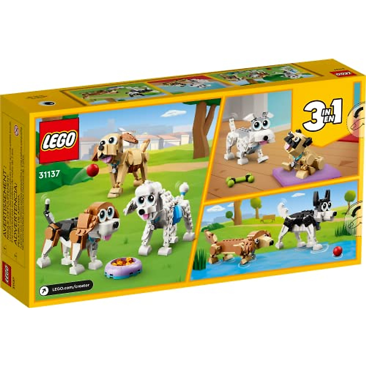 LEGO Creator 3 in 1 Adorable Dogs Set 31137 with Dachshund, Pug, Poodle Figures, Animal Building Toy for Kids Ages 7 and Up, Gift for Dog Lovers, Easter Gift Idea