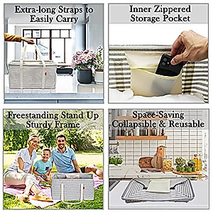 LHZK Standing Extra Large Utility Tote Bag with Metal Wire Frame and the Sides Rinforced, Large Collapsible Tote (Gray)