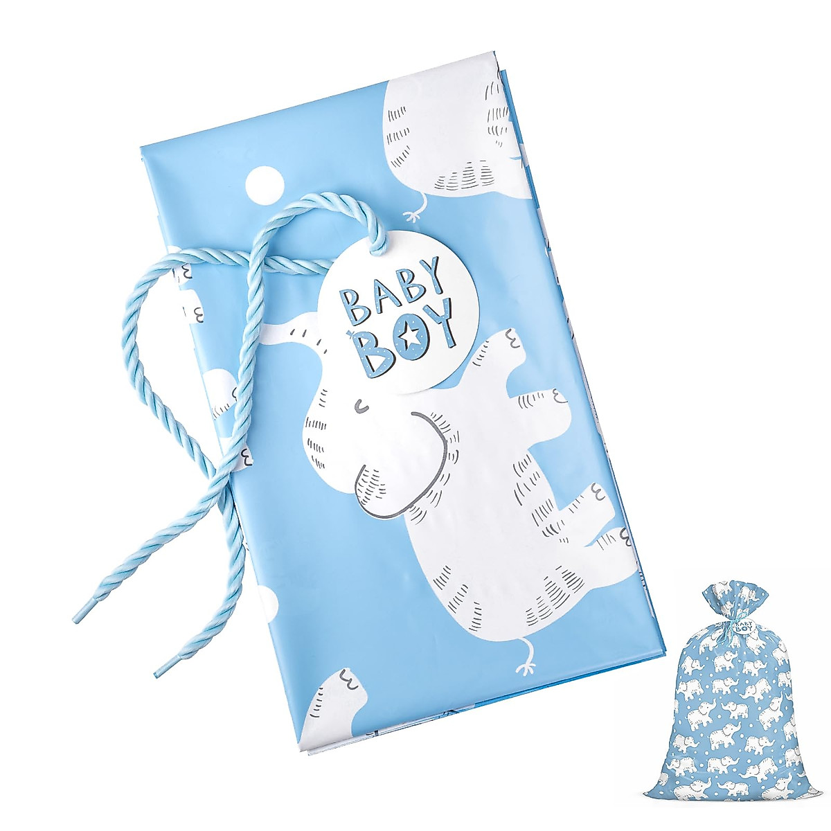 Loveinside Jumbo Large Plastic Gift Bag, Baby Boy Elephant Design Plastic Bag with Tag and Tie for Birthday, Baby Shower and Holiday - 56" x 36", 1 Pcs - Elephant Blue