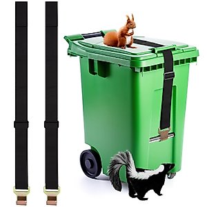 2 PCS Trash Can Locks, Universal Garbage Can Lid Lock, Heavy Duty Adjustable Trash Can Lid Lock with Metal Claw, Outdoor Trash Can Strap for Raccoons Squirrels Dogs Mice Prevent Strong Wind