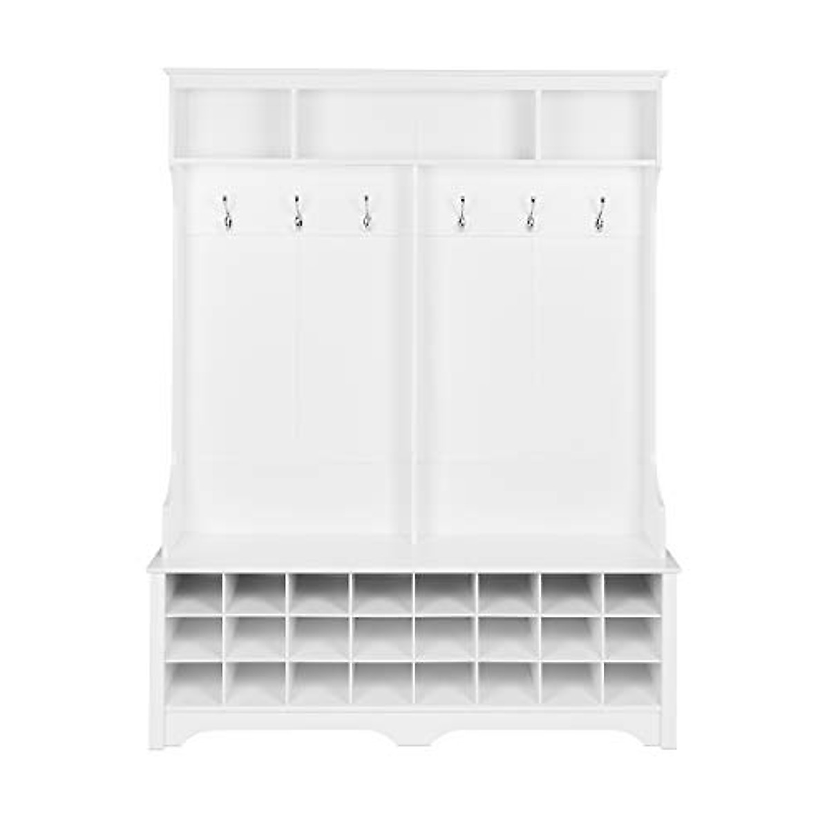 Prepac 24 Shoe Cubby Wide Hall Tree With Bench & Coat Hooks, 15. 5" D x 60" W x 77" H, White