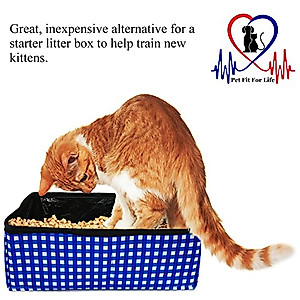 Pet Fit For Life Collapsible Portable Cat Litter Box (16"x12"x5") - Foldable and Packable Travel Litter Box for Cats - Includes Bonus Collapsible Water Bowl - Blue