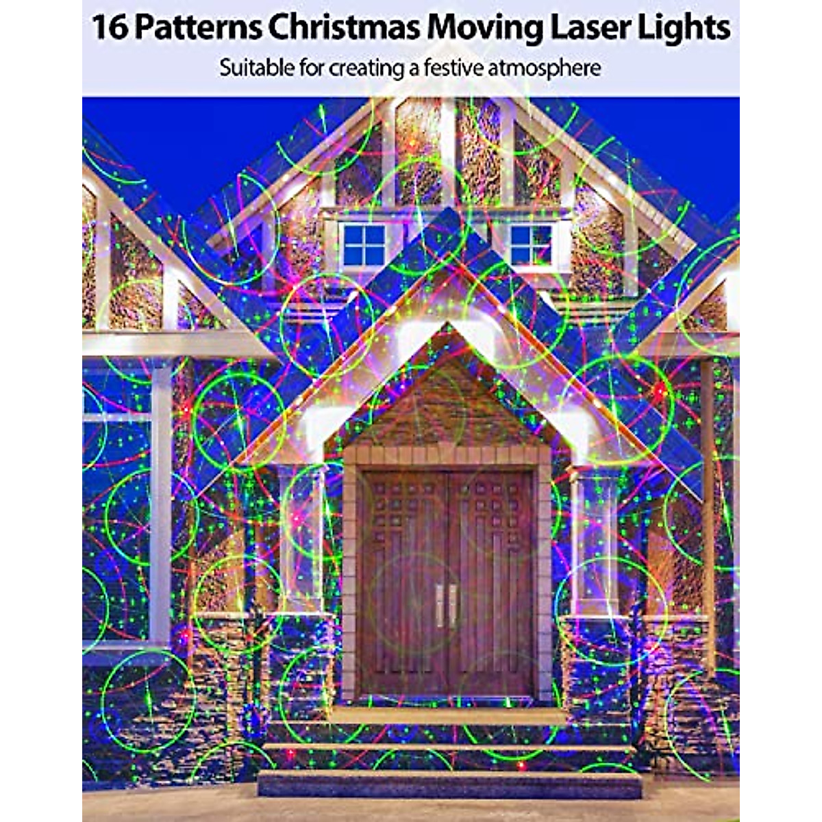 Lunhoo 16 Patterns Christmas Moving Laser Lights, RGB Outdoor Laser Projector, Garden Christmas Decorative Lights for Indoor, Outdoor, Home, Garden
