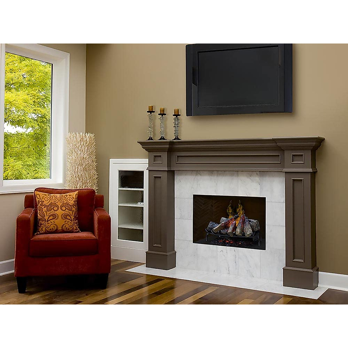 DIMPLEX DLGM29 Opti-Myst Open Hearth Fireplace Insert with Faux Logs Bed, Alabaster