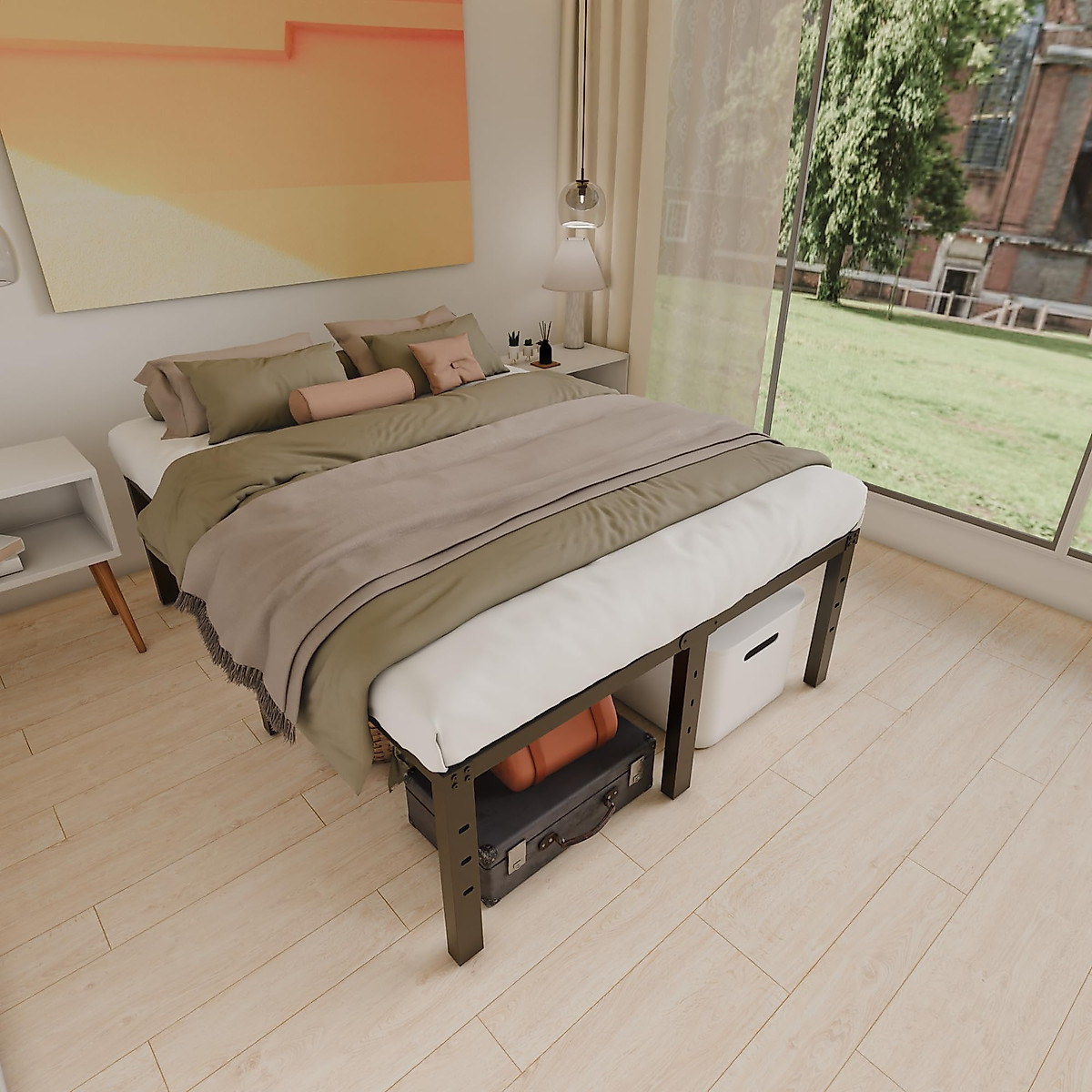 HOBINCHE 16 Inch California King Size Bed Frame - No Box Spring Needed Heavy Duty Black Metal Platform Mattress Foundation, Non-Slip Noise Free Easy Assembly Bedframes with Cleance Storage