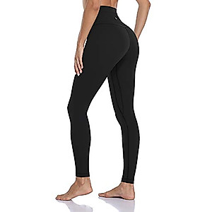 HeyNuts Essential High Waisted Yoga Leggings for Tall Women, Buttery Soft Full Length Workout Pants 28'' Black S(4/6)