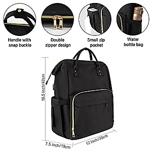 LGEVOEOER Laptop Backpack for Women 15.6inch, Black Teacher Backpack Nurse Bags Waterproof Computer Bookbags for College School Work with USB Charging Port