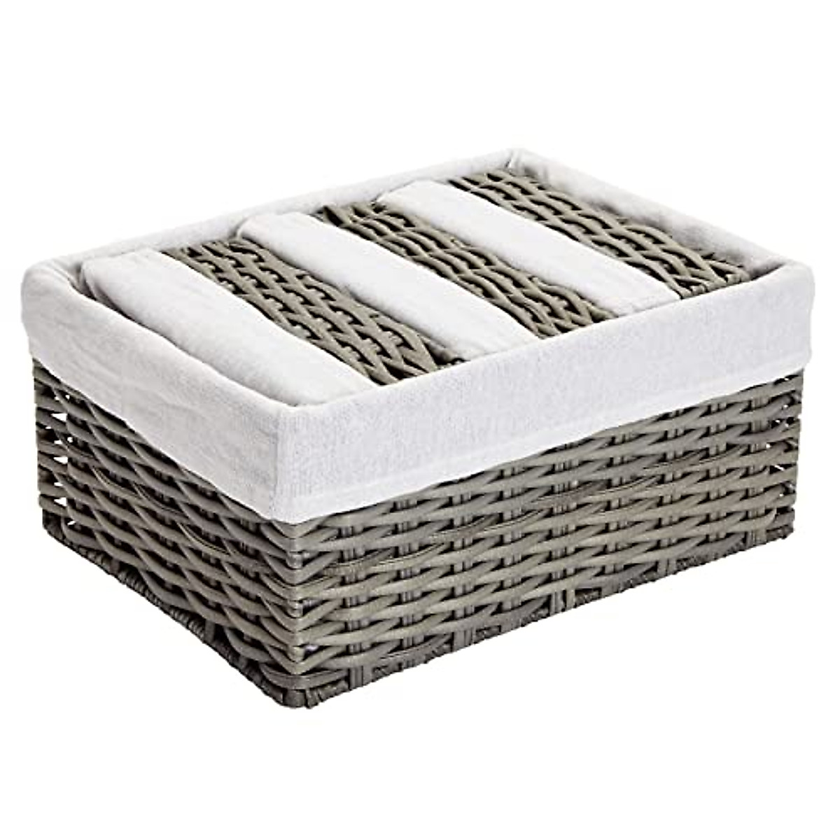 Set of 4 Wicker Storage Baskets with Liners for Shelves, Decorative Woven Nesting Bins for Organizing Pantry, 2 Sizes (Grey)
