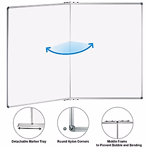 Lockways Large Magnetic 60" x 40" Dry Erase Board, Foldable Wall Mounted Whiteboard| White Board with Pen Tray for Business,Team,Home Office,Home Education