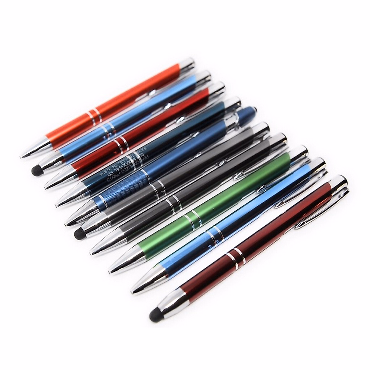 5 lb. Box of Assorted Misprint Metal Retractable Ball Point – Bulk Misprinted Pens, Stylus Tip, Comfort Grips, Wholesale Office Home School Black Blue Ink – Approximately 120 Pens per Box