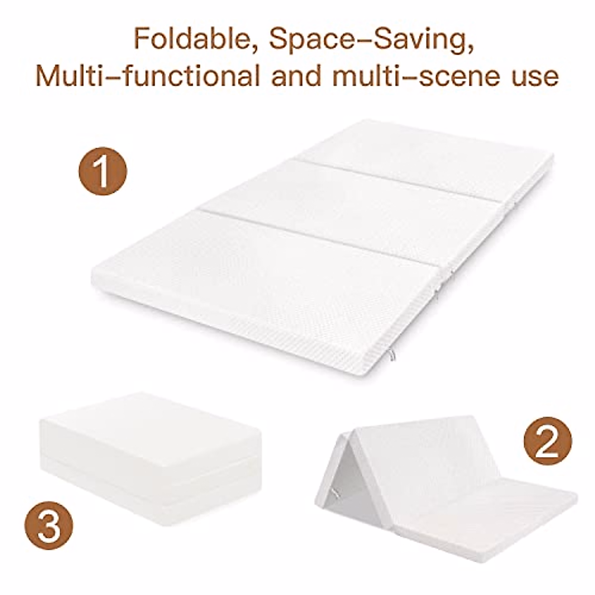 CHUVIAN Folding Mattress, Tri-fold Memory Foam Mattress Topper with Washable Cover, Foldable Mattress Topper for Camping, Guest - CertiPUR-US Certified - Twin Size, 39" x 75"