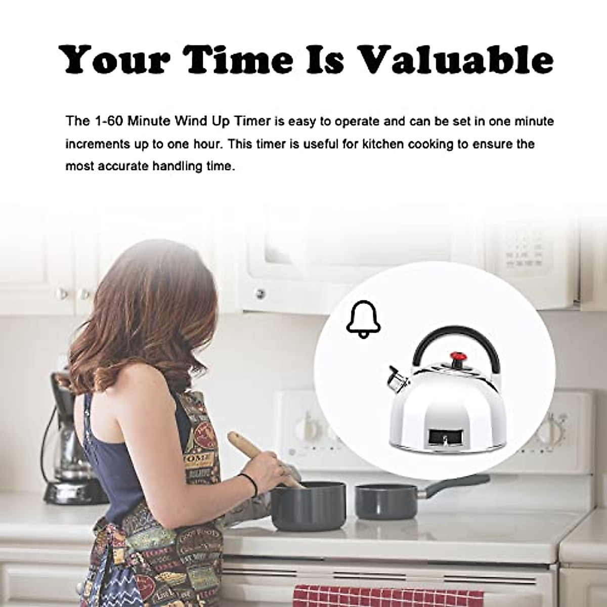 Eboxer 60 Minute Mechanical Kitchen Timer, Teapot Shaped Cooking Timer Clock, Stainless Steel Wind Up Dial Rotating Countdown Egg Timer, Sets from 0 to 60 Minutes