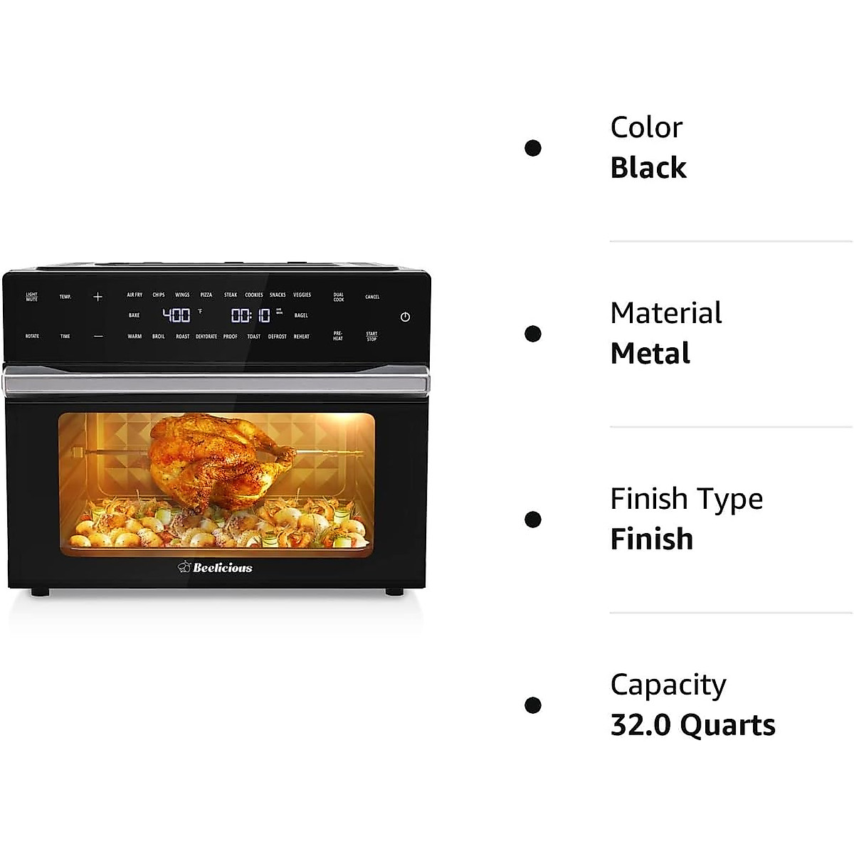 Beelicious Pro 32QT Extra Large Air Fryer, 19-In-1 Air Fryer Toaster Oven Combo with Rotisserie and Dehydrator, Digital Convection Oven Countertop Airfryer Fit 13" Pizza, 1800w, Black