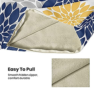 Navy Blue Yellow Pillow Covers 20x20 Inch 2 Pcs, Spring Summer Geometric Elegant Dahlia Decorative Throw Pillows, Flower Outdoor Decor Pillowcase Linen Square Cushion Cover Gift for Patio Couch Sofa