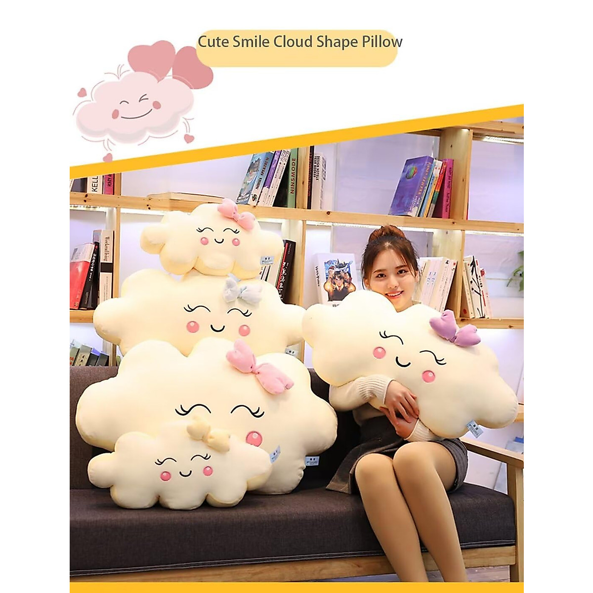 Eoieov Cloud Shaped Throw Pillow for Gifts Creativity Smiley Cushion Plush Cute Throw Pillow for Home Living Room Bedroom Decoration Pillows.Pink-19.6"