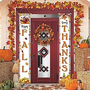 HOMDAILY Fall Decorations Outdoor, Thanksgiving Front Porch Decor Thanksgiving Banner Happy Friendsgiving Decorations Door Decorations Welcome Porch Sign, Thanksgiving Decorations Outdoor,