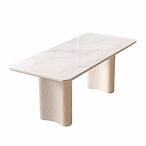 Miuuod 71" L Dining Table for 4-8 People,Kitchen & Dining Room Sofa Tables with Slate Tabletop Long Coffee Table for Living Room Space Saving Console Tablefor Dining Room Cream