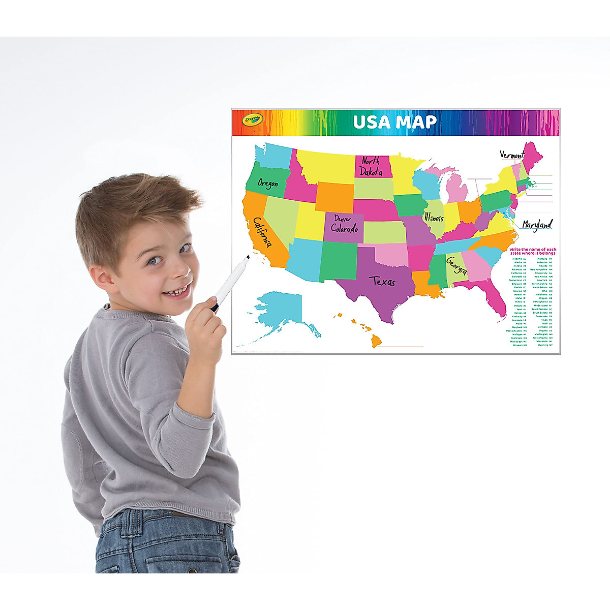 The Peel People, Dry Erase USA Map - Whiteboard for Home, School Classrooms, or Office Use, Great for Teachers and Kids, Large Size, White