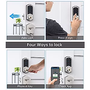 Smart Deadbolt, SMONET Front Door Lock Keyless Entry, Bluetooth Electronic Touchscreen Keypad, Physical Keys, Auto Lock, Remote Control, Send eKey, Airbnb, Apartment
