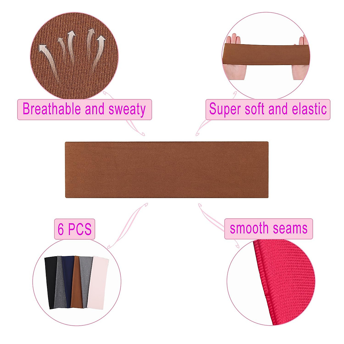 Leeven Headbands for Women 6 Pcs, Cotton Headbands, Soft Sweat Wicking Stretchy Headband for Unisex Girls Sports Yoga Running Working Qut (Combo 2)