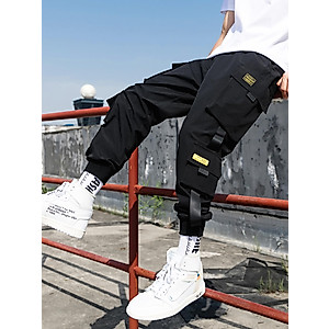 Ambcol Men's Jogger Pants Punk Cargo Baggy Techwear Streetwear Hip Hop Women Unisex Sports Casual Pants Black-09 Large