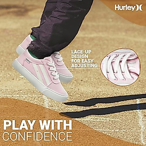 Hurley Boardy Kids Lace Up Canvas Sneakers – Low Cut Skateboarding Shoes for Kids, Sports Shoes for Boys and Girls, Pink White