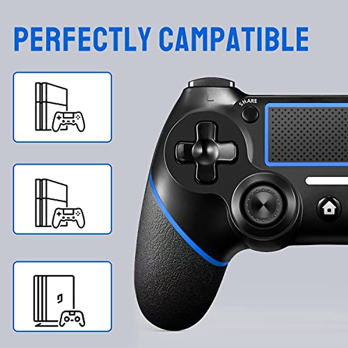 GEOARAL Wireless Controller Compatible with PS4/PC/Slim/Pro with Audio Function and Built-in 6-Axis Gyroscope