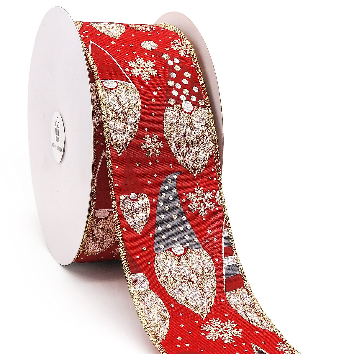 CT CRAFT LLC Red Satin with Elf Christmas Wired Ribbon 2.5 Inch x 25 Yards for Christmas Home Decor Tree Topper Bow Gift Wrapping DIY Crafts Wreath Garland