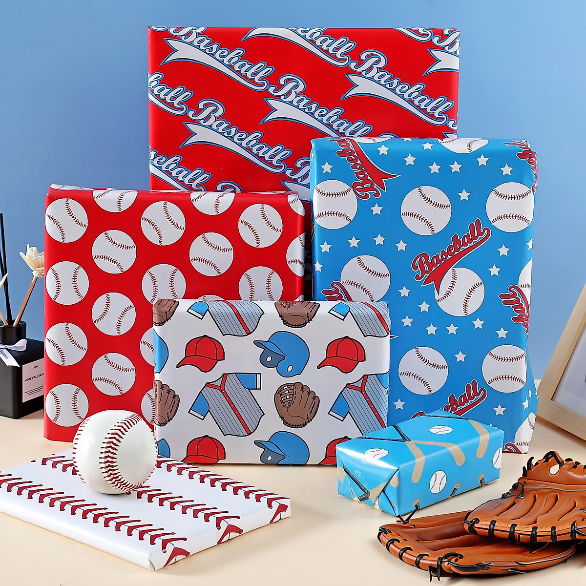 Dtiafu Baseball Wrapping Paper -12 Sheet Gift Wrapping Paper Folded Wrap 20'' x 27.5'' Sport Party Favor for Men Baseball Birthday Party Holiday