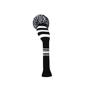 Scott Edward Golf Club Cover with a Pom Pom Set of 3/4/5 for Woods and Driver Protect Driver Wood Fairway Wood and Hybrid/UT with Rotating Club Number Tags (Black White Snake Stripe)