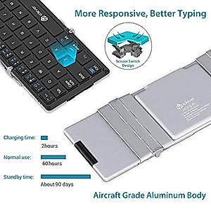 iClever Foldable Keyboard, BK08 Bluetooth Keyboard with Sensitive Touchpad (Sync Up to 3 Devices), Pocket-Sized Tri-Folded Portable Keyboard for iPad Mac iPhone Android Windows iOS, Silver