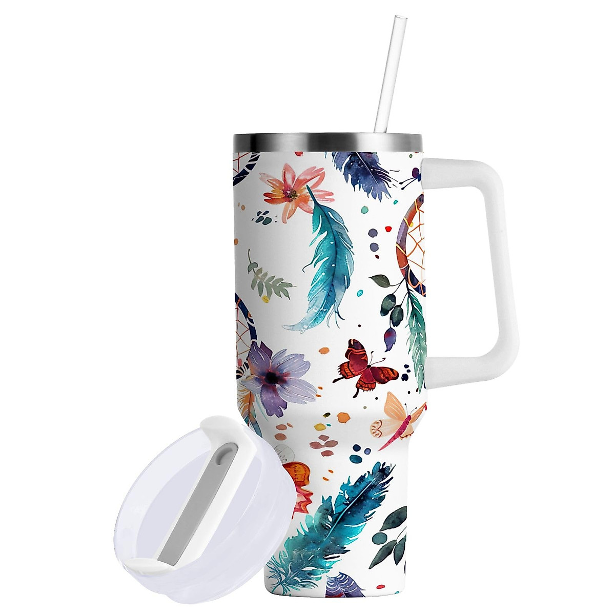 a of Dream Catchers 30 Oz Iced Coffee Tumbler with Lid and Straw Water Bottles