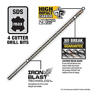 DEWALT Drill Bit, High Impact, 4 Cutter, SDS MAX, 1-1/2-Inch x 31-Inch x 36-Inch (DW5859)