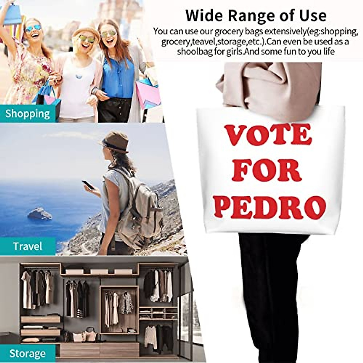 Coirtbom Vote For Pedro 2024 Tote Bag Ladies Cute Shopping Bag Large Capacity Shoulder Bag Work Fit Fashion Handbag Organizer