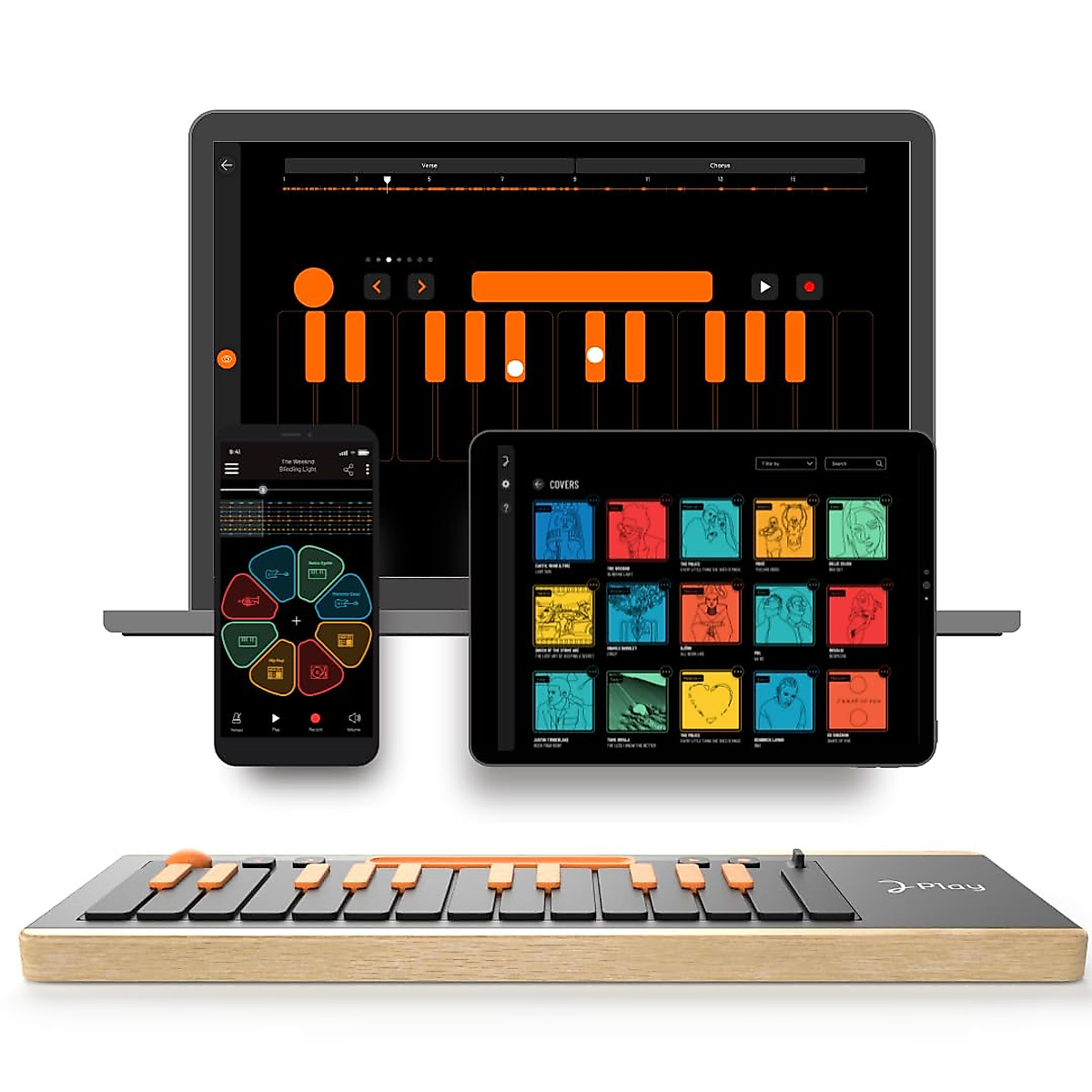 Piano Pad Accessory for J-Play MIDI Controller - 25 Keys and Effect Zone, Dedicated Musical App Included, Plug & Play Music Instrument Fire Edition