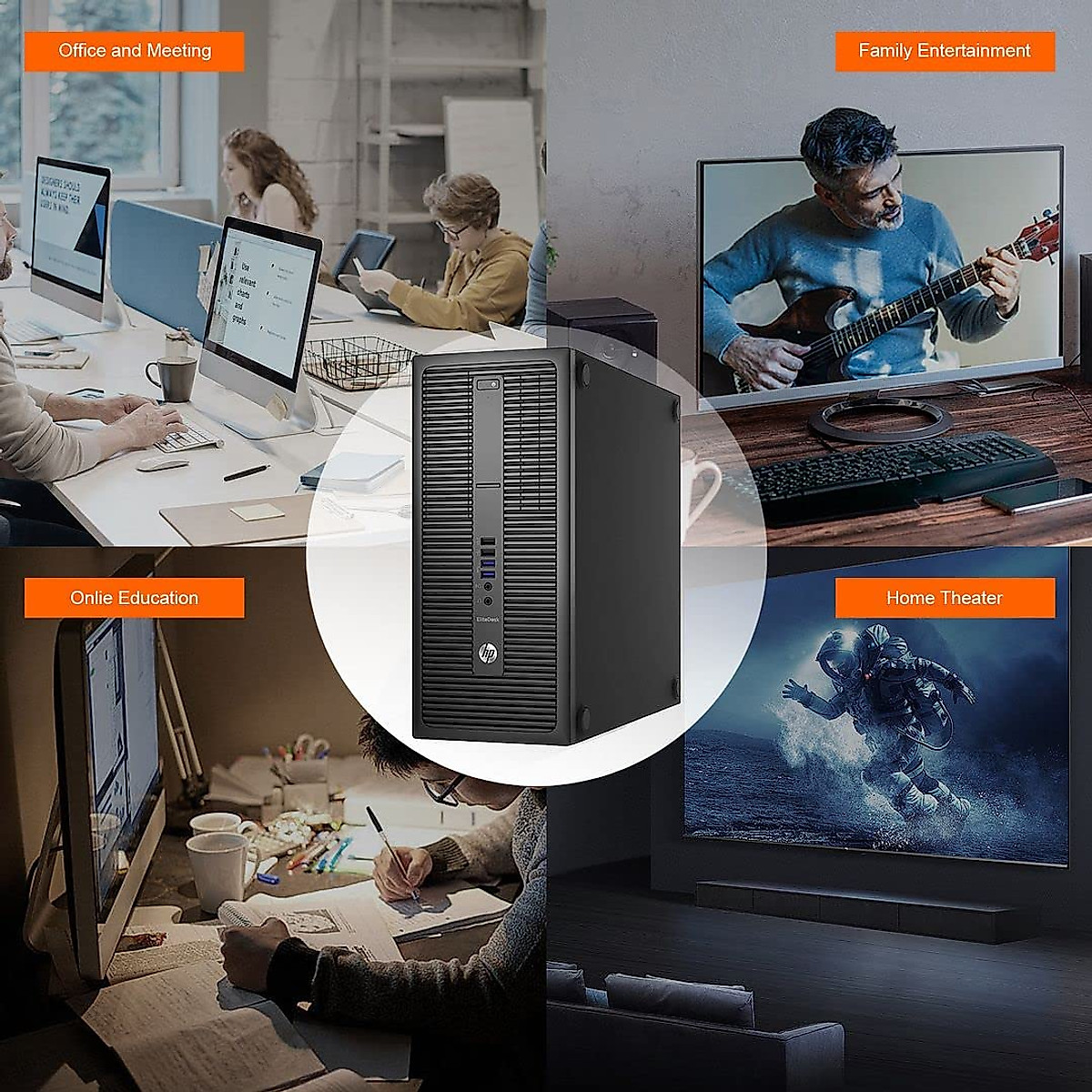 HP Tower Computers EliteDesk 800 G2 PC Tower,Intel Quad Core i7 Desktop,32GB Ram 512GB SSD,3TB HDD,DVD,VGA,USB,BT,DP,AX210 Built-in WiFi, Wireless K&M + TJJ Mouse PAD,Win10(Renewed)