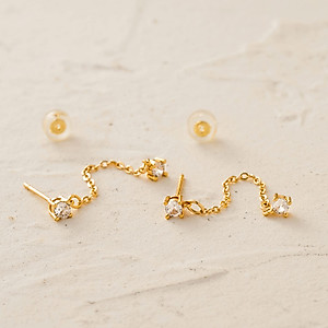 MYEARS Women Diamond Earrings Gold Stud Chain Cubic Zirconia Dangle Drop 14K Gold Filled Small Simple Handmade Hypoallergenic Everyday Jewelry